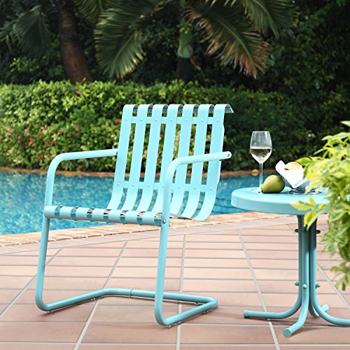 Crosley Furniture Gracie 3-Piece Retro Metal Outdoor Conversation Set with Side Table and 2 Chairs - Caribbean Blue