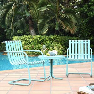 Crosley Furniture Gracie 3-Piece Retro Metal Outdoor Conversation Set with Side Table and 2 Chairs - Caribbean Blue