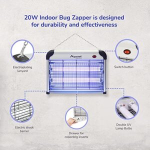 ASPECTEK Powerful 20W Electronic Insect Indoor Zapper, Bug Zapper, Fly Zapper, Mosquito Killer-Indoor Use Including 2 Pack Replacement Bulbs