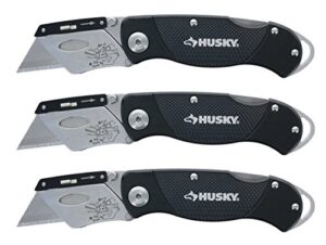 husky folding sure-grip lock back utility knives multi pack (3 piece set: 3 x husky knives w/ blades) (colors vary)