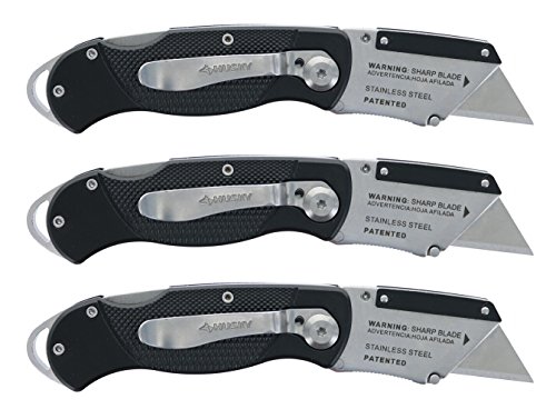 Husky Folding Sure-Grip Lock Back Utility Knives Multi Pack (3 Piece Set: 3 x Husky Knives w/ Blades) (Colors Vary)