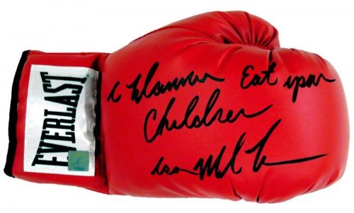 Mike Tyson Signed Glove "I Wanna Eat Your Children & Iron" Inscription - Autographed Boxing Gloves