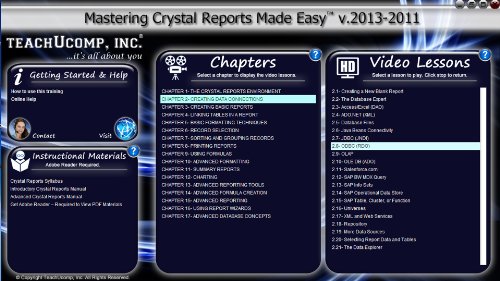 TEACHUCOMP Video Training Tutorial for Crystal Reports v. 2013 and 2011 DVD-ROM Course and PDF Manual