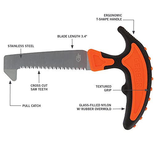 Gerber Gear Vital Pack Saw - 3.4" Fixed Sawtooth Blade - Camping and Hunting Saw with Included Fabric Sheath - Orange