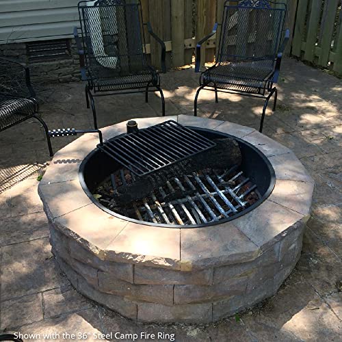 Titan Great Outdoors 24-in Steel Fire Ring with 15.5-in. x 19.5-in. Grate, Outdoor Cooking Camping