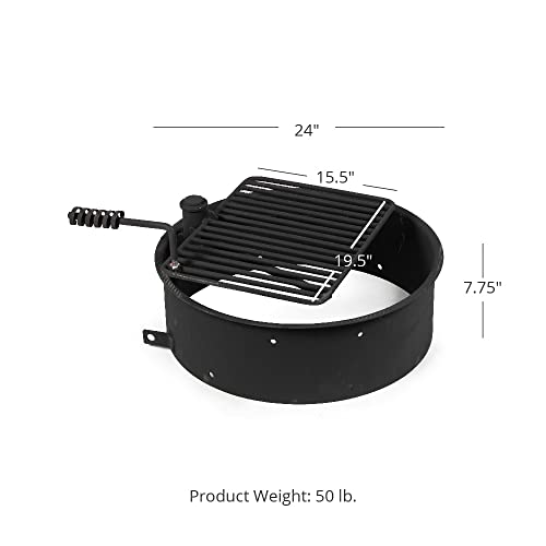 Titan Great Outdoors 24-in Steel Fire Ring with 15.5-in. x 19.5-in. Grate, Outdoor Cooking Camping