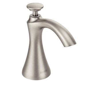 moen s3946srs transitional deck mounted kitchen soap dispenser with above the sink refillable bottle, spot resist stainless