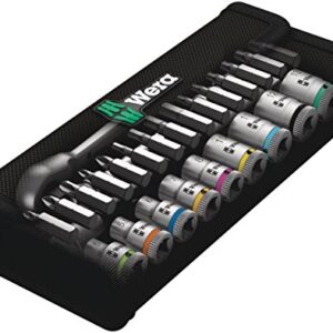 Wera 05004018001 8100 SA 8 Zyklop Metal Ratchet Set with Switch Lever, 1/4" Drive, Metric, 28 Pieces