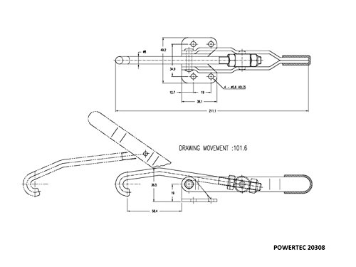 POWERTEC 20308 J Hook Toggle Clamp 451 w Hook Type Draw Latch Pull Action – 375 lb Holding Capacity, 1PK