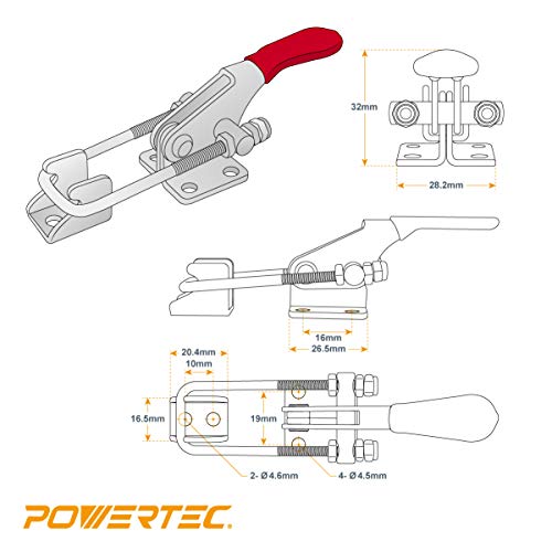 POWERTEC 20310 Latch-Action Toggle Clamp 323 w/ Threaded U Bolt - 400 lb Holding Capacity, 1PK