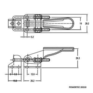 POWERTEC 20310 Latch-Action Toggle Clamp 323 w/ Threaded U Bolt - 400 lb Holding Capacity, 1PK