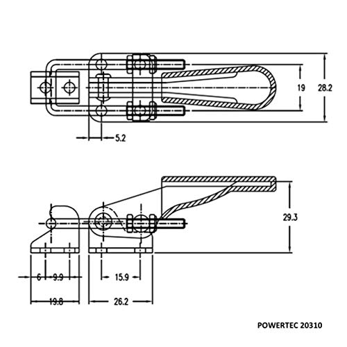 POWERTEC 20310 Latch-Action Toggle Clamp 323 w/ Threaded U Bolt - 400 lb Holding Capacity, 1PK