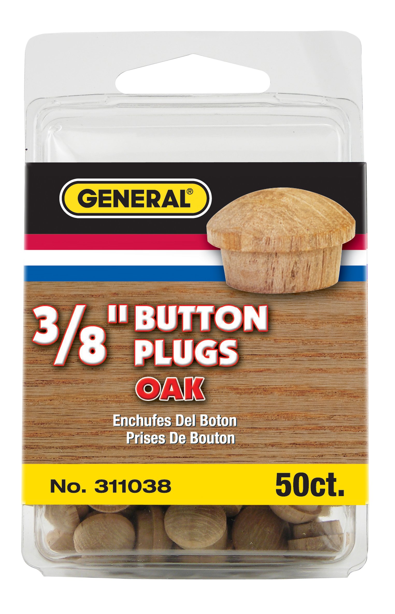 General Tools 311038 3/8-Inch Button Plugs, Oak, 50-Pack