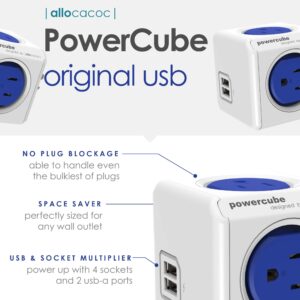 USB Wall Plug, Allocacoc PowerCube |Original|, 4 Outlets and 2 USB Ports, Cell Phone Charger, Power Adapter, Surge Protection, Compact for Travel, Home and Office, Space Saving, ETL Certified