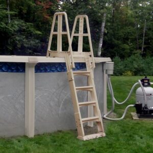 Vinyl Works SLA A-Frame 48-56 Inch Adjustable Above Ground Swimming Pool Ladder Entry System with Slide Lock Barrier and Handrails, Taupe