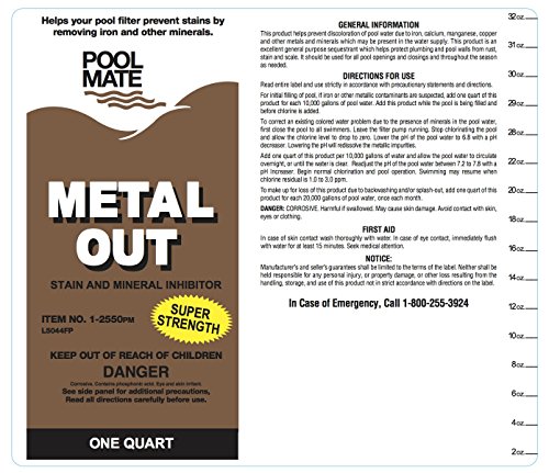 Pool Mate 1-2550-04 Metal Out Stain and Mineral Inhibitor for Swimming Pools,1-Quart, (Pack of 4)