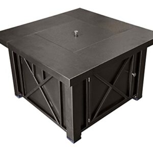 Hiland GSF-DGH Square ative Propane Fire Pit w/Lid, 40,000 BTU, Decorative Bronze