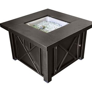 Hiland GSF-DGH Square ative Propane Fire Pit w/Lid, 40,000 BTU, Decorative Bronze