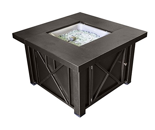 Hiland GSF-DGH Square ative Propane Fire Pit w/Lid, 40,000 BTU, Decorative Bronze