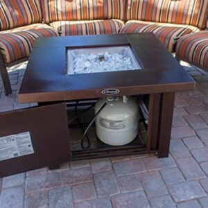 Hiland GSF-DGH Square ative Propane Fire Pit w/Lid, 40,000 BTU, Decorative Bronze