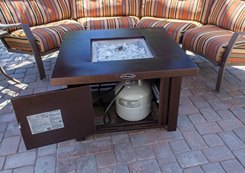 Hiland GSF-DGH Square ative Propane Fire Pit w/Lid, 40,000 BTU, Decorative Bronze