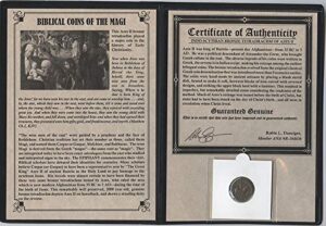 bronze biblical coin of the magi tetradrachm. 35 bc - 5 ad. azes ii of bactria coin with coa & story portfolio