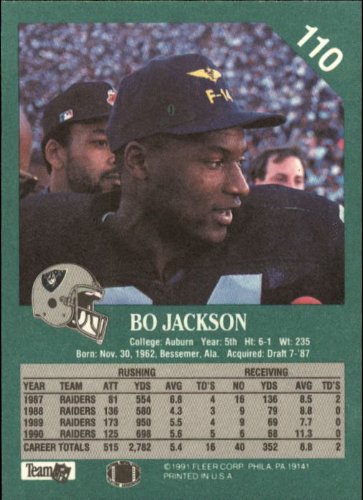 1991 Fleer Football Card #110 Bo Jackson