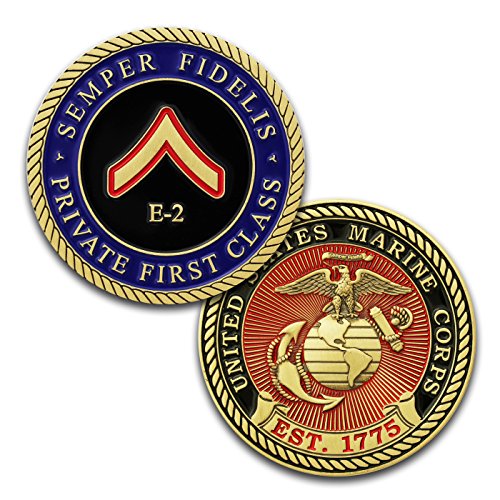 Marine Corps E2 Challenge Coin! USMC PFC Rank Military Coin. Private First Class Challenge Coin! Designed by Marines for Marines - Officially Licensed Product!