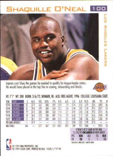 1997 Fleer Basketball Card (1997-98) #100 Shaquille O'Neal