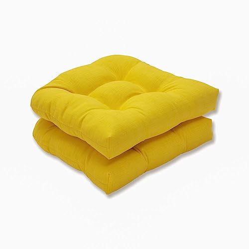 Pillow Perfect 550435 Outdoor/Indoor Fresco Tufted Seat Cushions (Round Back), 19" x 19", Yellow, 2 Pack