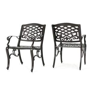 christopher knight home sarasota outdoor cast aluminum outdoor chairs, 2-pcs set, hammered bronze