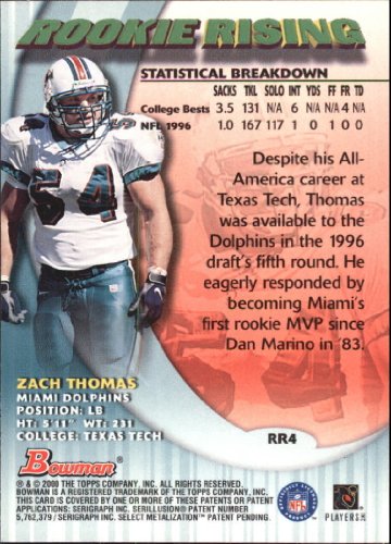 2000 Bowman Rookie Rising Football Rookie Card #RR4 Zach Thomas