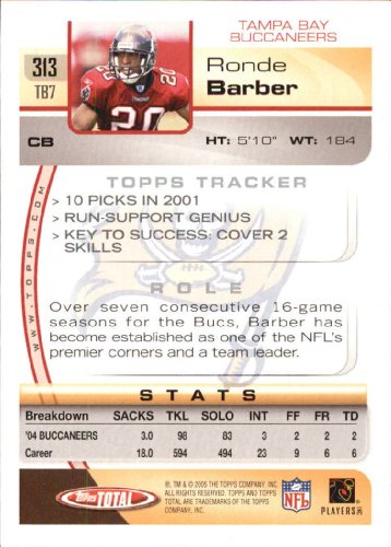 2005 Topps Total Football Card #313 Ronde Barber