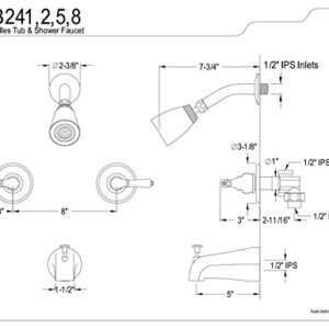 Kingston Brass GKB248 Magellan Tub and Shower Faucet with Two Handles, Brushed Nickel 11.68 x 8 x 7.38