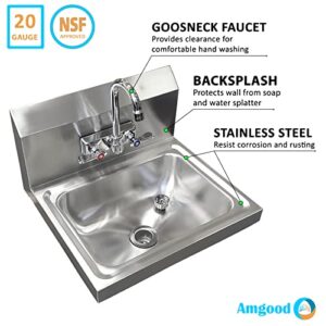 AmGood Wall Mounted Hand Sink with Gooseneck Faucet | 17" x 15"