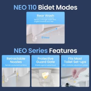 LUXE Bidet NEO 110 - Fresh Water Non-Electric Bidet Attachment for Toilet Seat, Adjustable Water Pressure, Rear Wash (White)