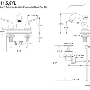 Kingston Brass KB5618YL Yosemite 4 Inch Centerset Two Handle Lavatory Faucet, 3-5/8 inch in Spout Reach, Brushed Nickel