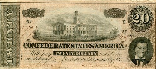 1864 Confederate States of America $20 Note from Richmond Slightly Used (VF/XF)