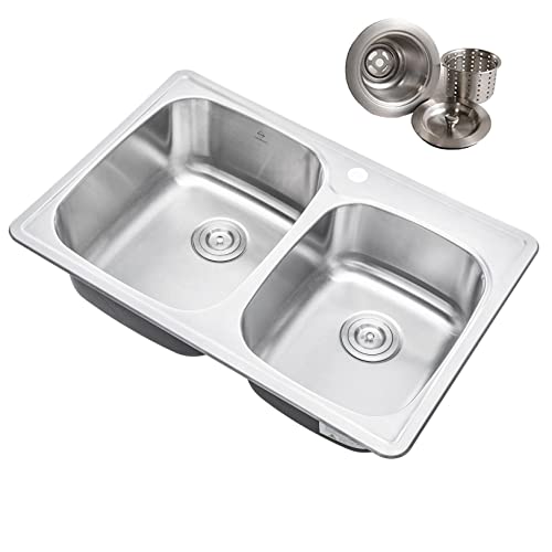 33 Inch Top-mount / Drop-in Stainless Steel 60/40 Double Bowl Kitchen Sink - 18 Gauge