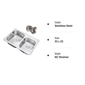 33 Inch Top-mount / Drop-in Stainless Steel 60/40 Double Bowl Kitchen Sink - 18 Gauge