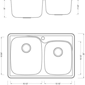 33 Inch Top-mount / Drop-in Stainless Steel 60/40 Double Bowl Kitchen Sink - 18 Gauge