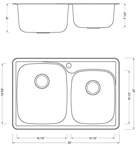 33 Inch Top-mount / Drop-in Stainless Steel 60/40 Double Bowl Kitchen Sink - 18 Gauge