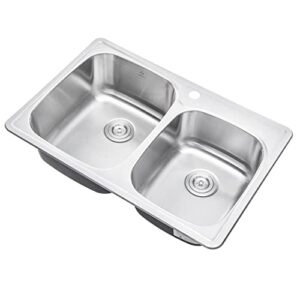 33 Inch Top-mount / Drop-in Stainless Steel 60/40 Double Bowl Kitchen Sink - 18 Gauge