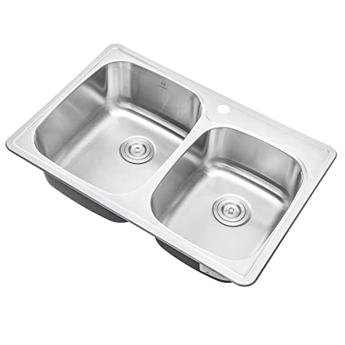 33 Inch Top-mount / Drop-in Stainless Steel 60/40 Double Bowl Kitchen Sink - 18 Gauge