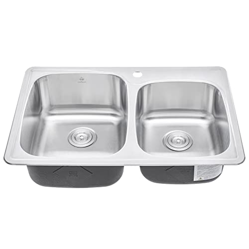 33 Inch Top-mount / Drop-in Stainless Steel 60/40 Double Bowl Kitchen Sink - 18 Gauge