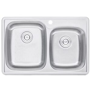 33 Inch Top-mount / Drop-in Stainless Steel 60/40 Double Bowl Kitchen Sink - 18 Gauge