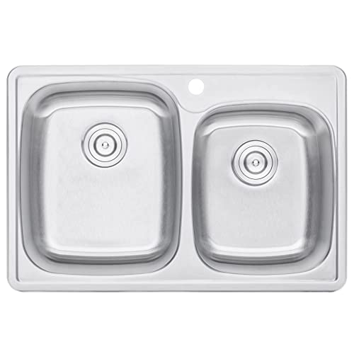 33 Inch Top-mount / Drop-in Stainless Steel 60/40 Double Bowl Kitchen Sink - 18 Gauge