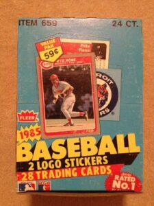 1985 fleer baseball cello box 24 sealed packs roger clemens, kirby puckett rookies