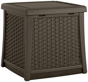 suncast 13 gallon resin outdoor patio end table storage box, java