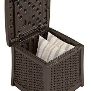 Suncast 13 Gallon Resin Outdoor Patio End Table Storage Box, Java